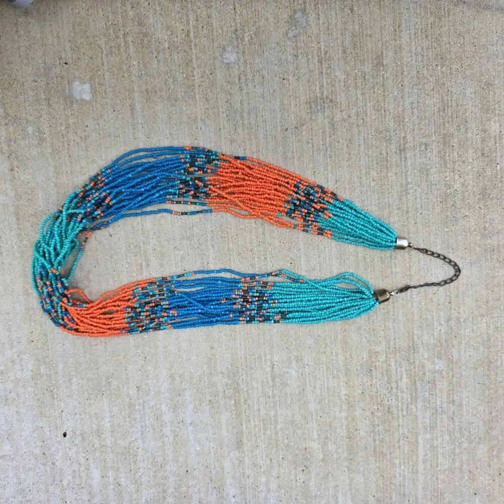 Unbranded | Jewelry | Multi Strand Coral Orange Turquoise Blue Glass ...